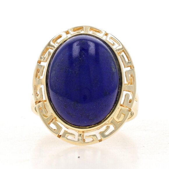 Jewelry | Yellow Gold Lapis Lazuli Cocktail Solitaire Ring 14k Oval Cab ...